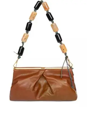 Dries Van Noten Pleated Leather Clutch With Beaded Strap