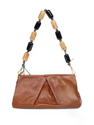 Dries Van Noten Pleated Leather Clutch With Beaded Strap