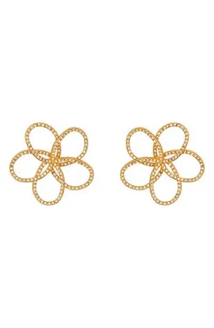 Oscar De La Renta Crystal Pavé Flower Chain Earrings - Gold/crystal