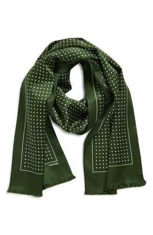 TOM FORD Polka Dot Mulberry Silk Fringe Scarf - Green Wood