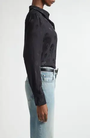 Alexander McQueen Slim-fit Skull-print Crêpe De Chine Shirt