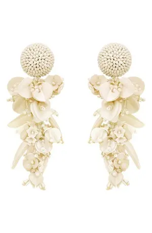 Oscar De La Renta Floral Clip-on Chandelier Earrings - White