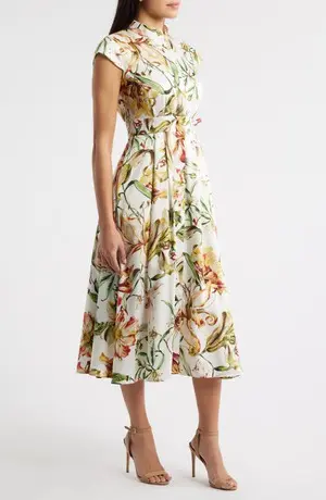 TAHARI ASL Floral Cap-sleeve Shirt Dress