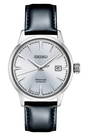 SEIKO WATCHES Presage Automatic Leather Strap Watch - Blue