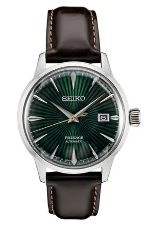 SEIKO WATCHES Presage Automatic Leather Strap Watch - Green