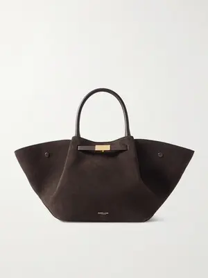 DEMELLIER The New York Midi Leather-trimmed Suede Tote - Brown