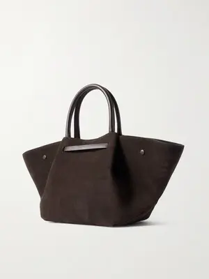 DEMELLIER The New York Midi Leather-trimmed Suede Tote - Brown