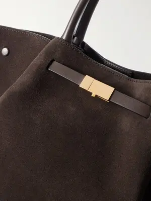 DEMELLIER The New York Midi Leather-trimmed Suede Tote - Brown