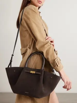 DEMELLIER The New York Midi Leather-trimmed Suede Tote - Brown