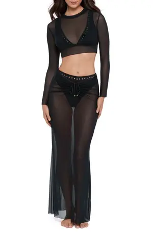 Steve Madden Sheer Mesh Crop Cover-up Top - Black