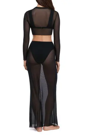 Steve Madden Sheer Mesh Crop Cover-up Top - Black