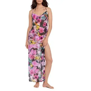 Steve Madden Cowl Neck Semisheer Mesh Maxi Dress - Black Multi