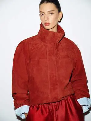 REFORMATION Veda Kendall Suede Jacket - Red