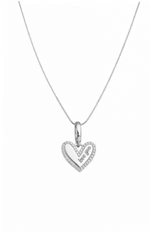DLORIA Pavé Heart Pendant Necklace - Silver