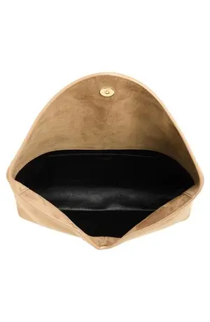 Saint Laurent Large Cassandre Suede Envelope Clutch - Light Cumin