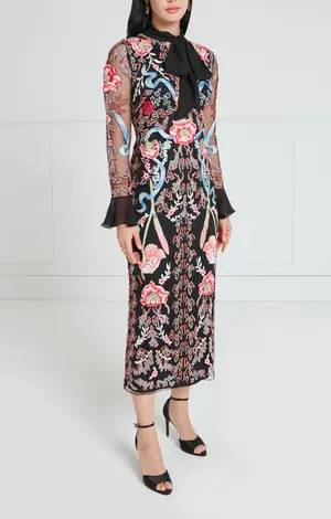 TEMPERLEY LONDON Bilbao Tie Midi Dress - Black