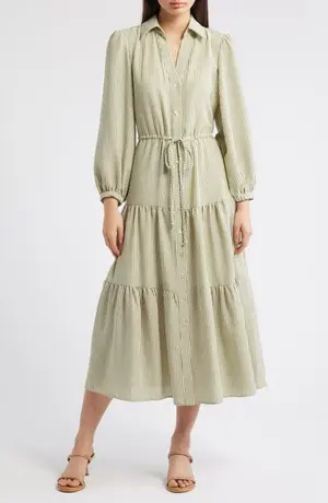 Julia Jordan Stripe Bracelet Sleeve Button-up Shirtdress