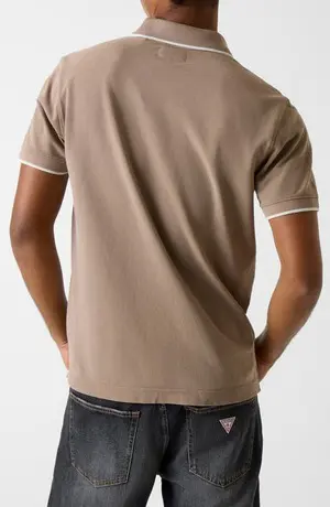 Guess Logo Embroidered Tipped Polo - Light Brown