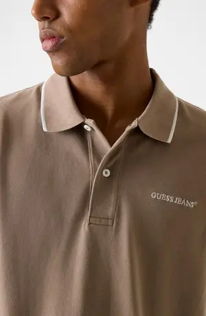 Guess Logo Embroidered Tipped Polo - Light Brown