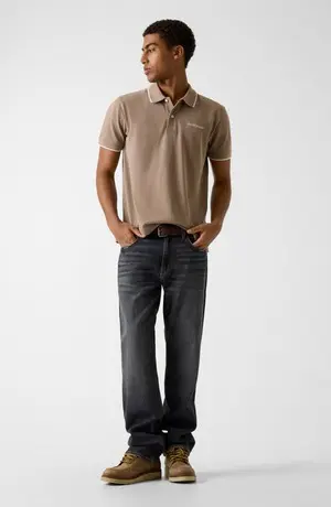 Guess Logo Embroidered Tipped Polo - Light Brown