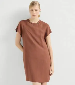 Brunello Cucinelli Twill Mini Dress With Monili Detailing - Red