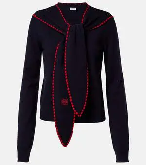 Loewe Scarf-detail Wool Sweater - Blue