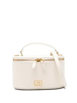 Valentino Garavani Vlogo Signature Leather Vanity Case - White