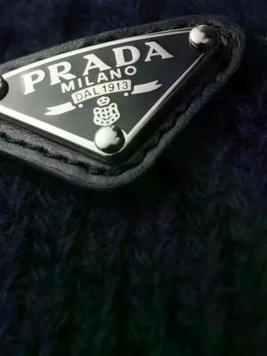 Prada Triangle Logo Knit Gloves - Blue