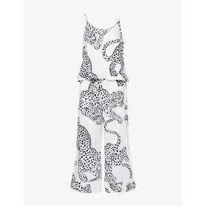 Desmond & Dempsey Jaguar-print Cami & Wide-leg Cotton Pyjama Set - Jag Cream