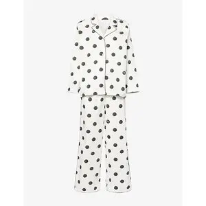 Desmond & Dempsey Placement-print Long-sleeve Cotton Pyjama Set - Dot Cream