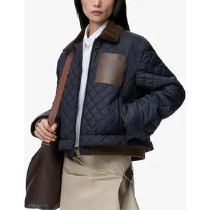 Loewe Quilted Jacket With Corduroy Collar And Leather Logo Patch