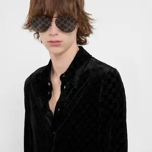 Gucci Stretch Gg Velvet Devoré Shirt - Black