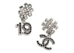 Chanel Diamond Drop Earrings - Silver/black