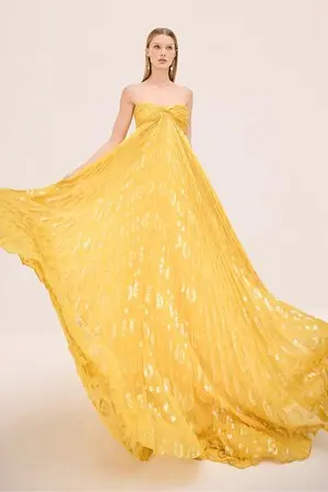 Alexis Soleil Strapless Pleated Maxi Dress - Gold / Yellow