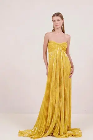 Alexis Soleil Strapless Pleated Maxi Dress - Gold / Yellow