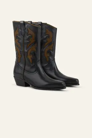 Ba&sh Curtis Leather Cowboy Boots - Black
