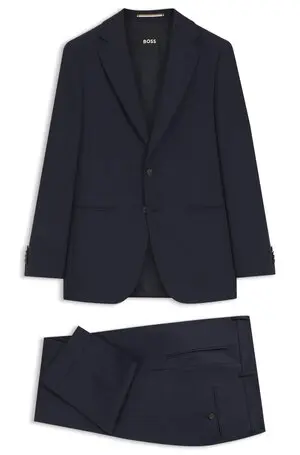 BOSS Two-piece Slim-fit Suit In Checked Virgin Wool - Dark Blue
