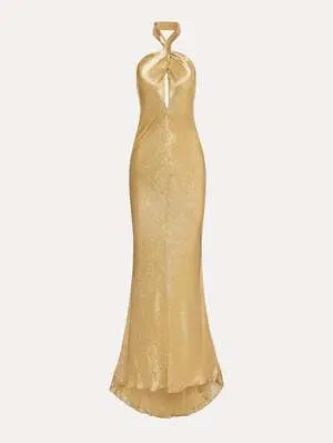 Oscar De La Renta Bugle Bead Lamé Gown