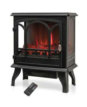 SUGIFT 1400w Electric Stove Heater With 3-level Flame Effect And 3-sided View - Black