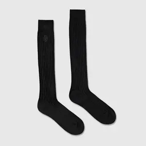 Gucci Knit Cotton Crew Socks With Crest Embroidery - Black