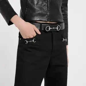 Gucci Cotton Denim Flare Pants With Horsebit