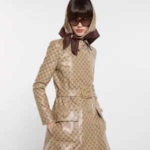 Gucci Coated Gg Cotton Canvas Jacquard Fabric Coat
