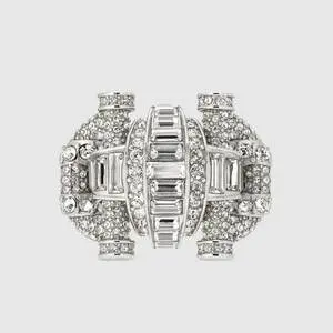 Gucci Staffa Crystal Ring - Palladium-toned Metal
