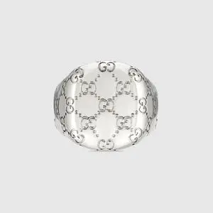 Gucci Gg Motif Signet Ring - Palladium-toned Metal