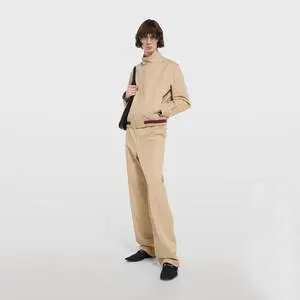Gucci Cotton Twill Pants With Crest Embroidery - Beige