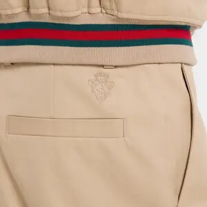 Gucci Cotton Twill Pants With Crest Embroidery - Beige