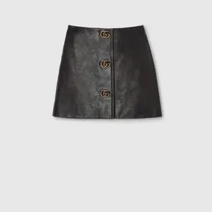 Gucci Leather Mini Skirt With Double G Buttons