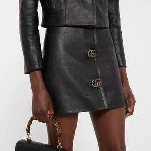 Gucci Leather Mini Skirt With Double G Buttons