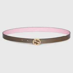 Gucci Reversible Thin Belt With Interlocking G Buckle - Pink