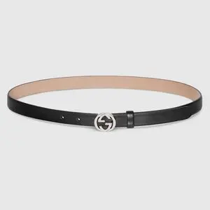 Gucci Thin Belt With Interlocking G Buckle - Black